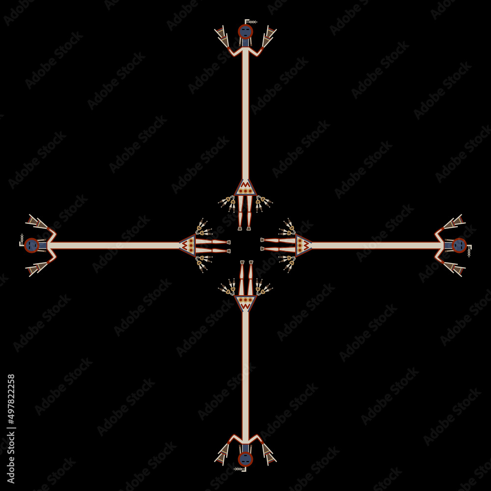 Square cross design with four stylized human figures. Native American ...