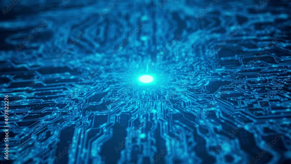 Video Stock 4K Loop Circuit Board with moving electrons Data Flow Loop Background Animation ...