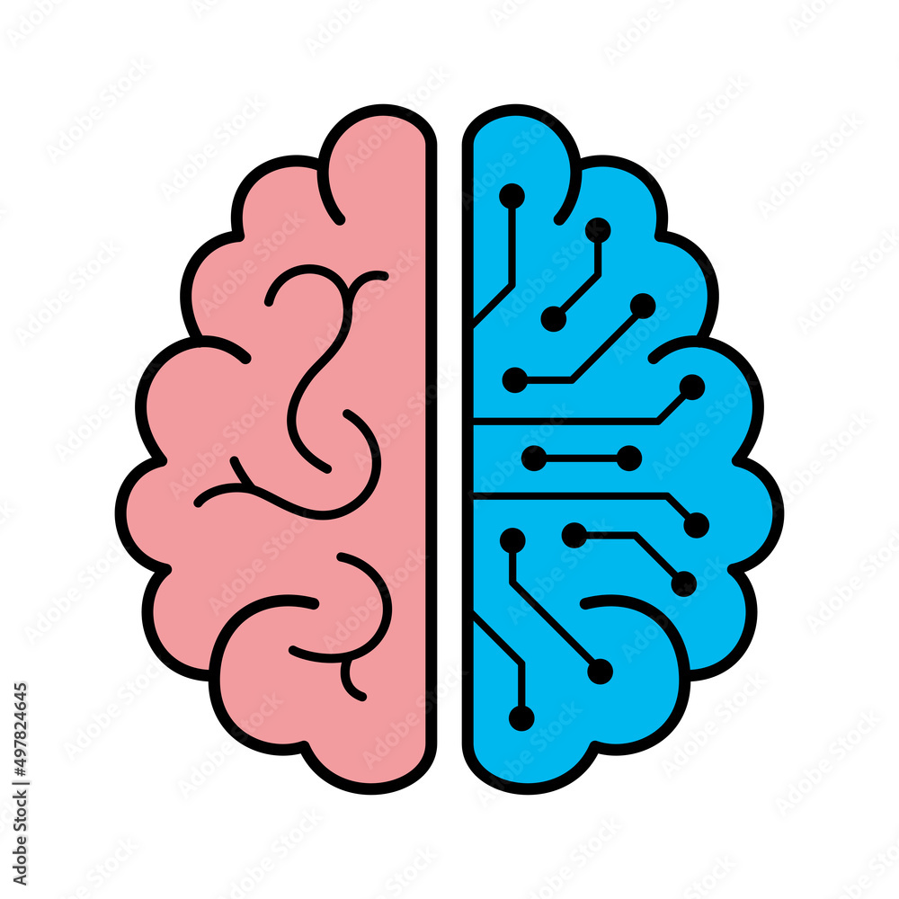 Human brain and artificial intelligence concept, top view Stock Vector ...