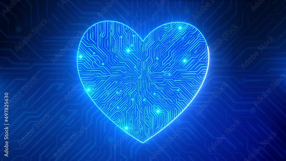 Abstract Digital Heart Global Technology Loop Background, blue circuit ...