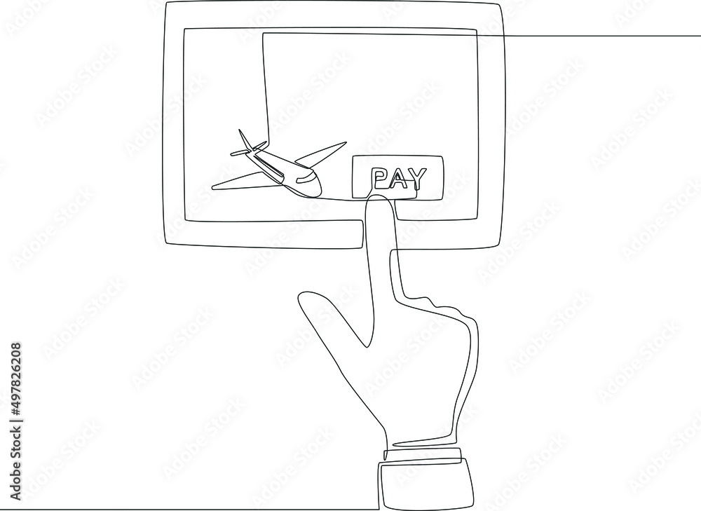 Single continuous line drawing of doing self-check-in for flight or ...