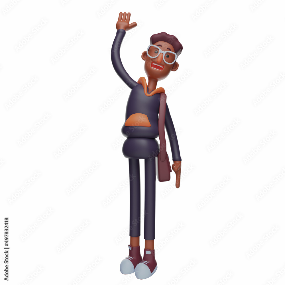 Cartoon Student 3D Character waving hand Stock Illustration | Adobe Stock