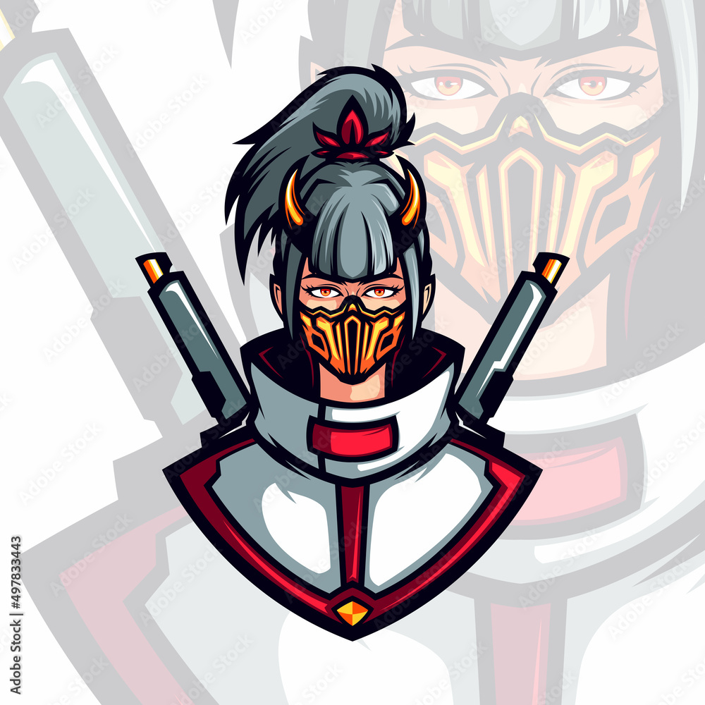yellow mask lady japanese kunoichi gaming avatar vector mascot Stock ...