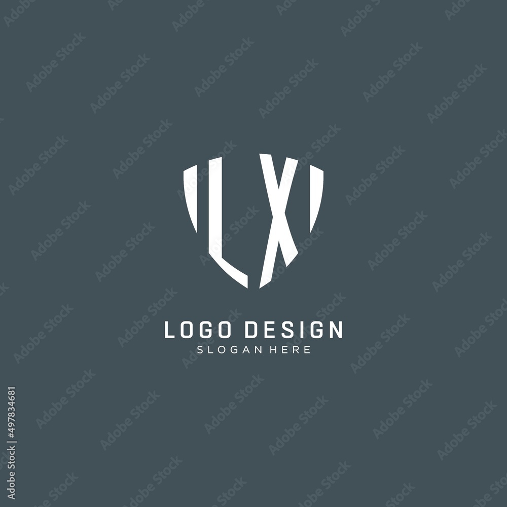 Initials LX logo shield guard shape, creative logo design concept Stock ...