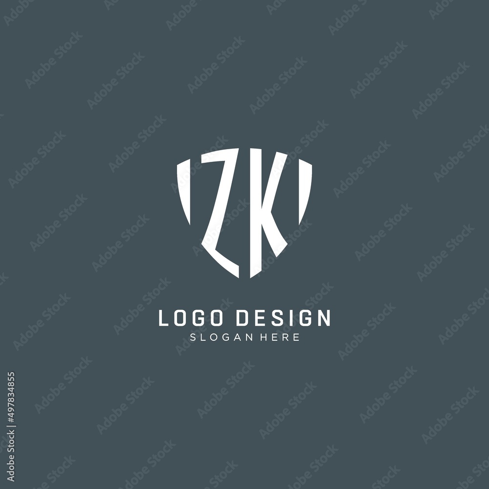 Initials ZK logo shield guard shape, creative logo design concept Stock ...
