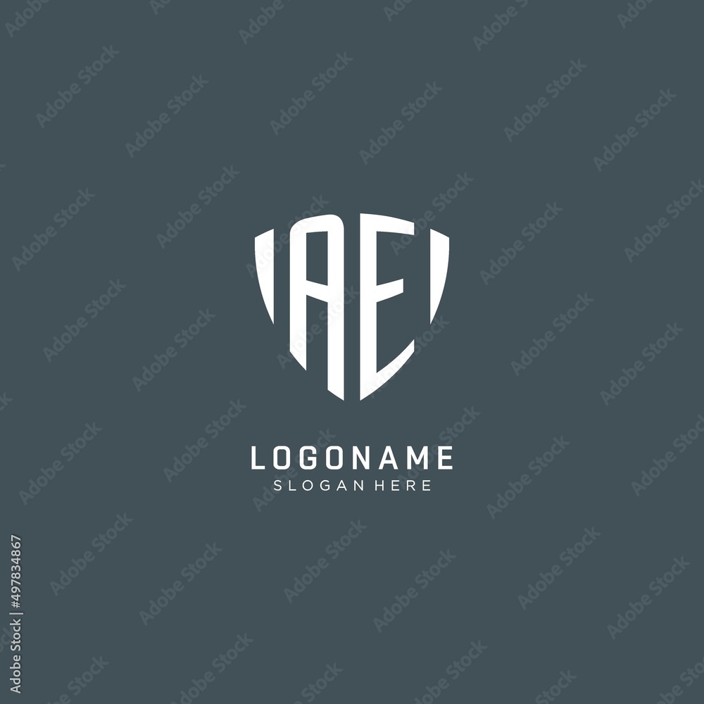 Initials AE logo shield guard shape, creative logo design concept Stock ...