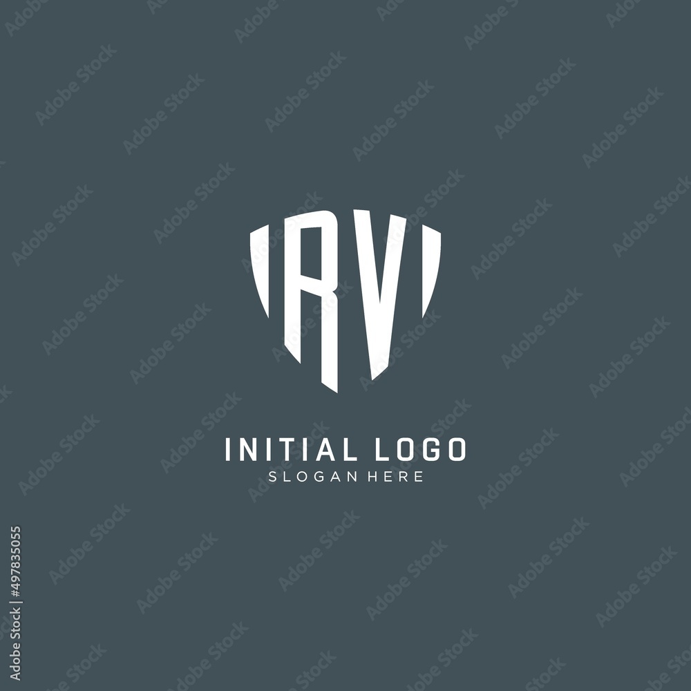 Initials RV logo shield guard shape, creative logo design concept Stock ...