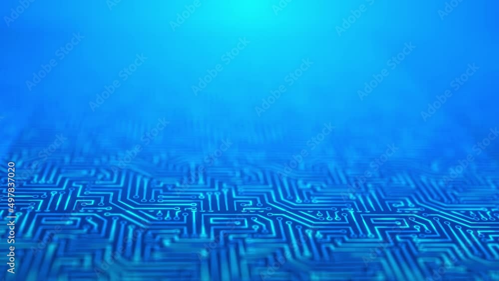 4K Circuit Board with moving electrons Data Flow Loop Background Animation. Visualization of in ...