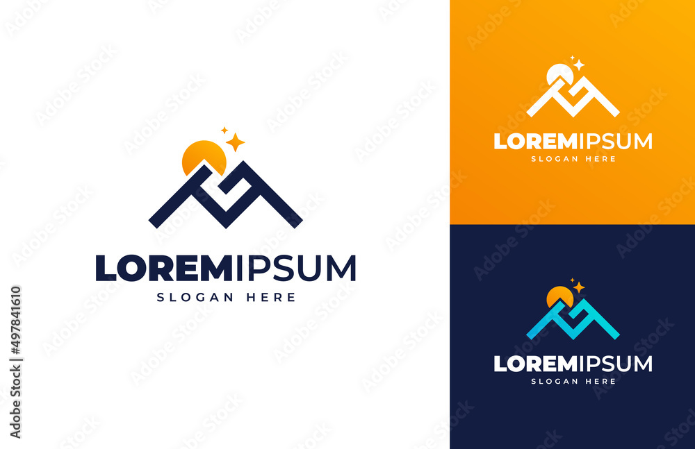 Mountain letter G M moon star space shine vector logo design, Nature ...