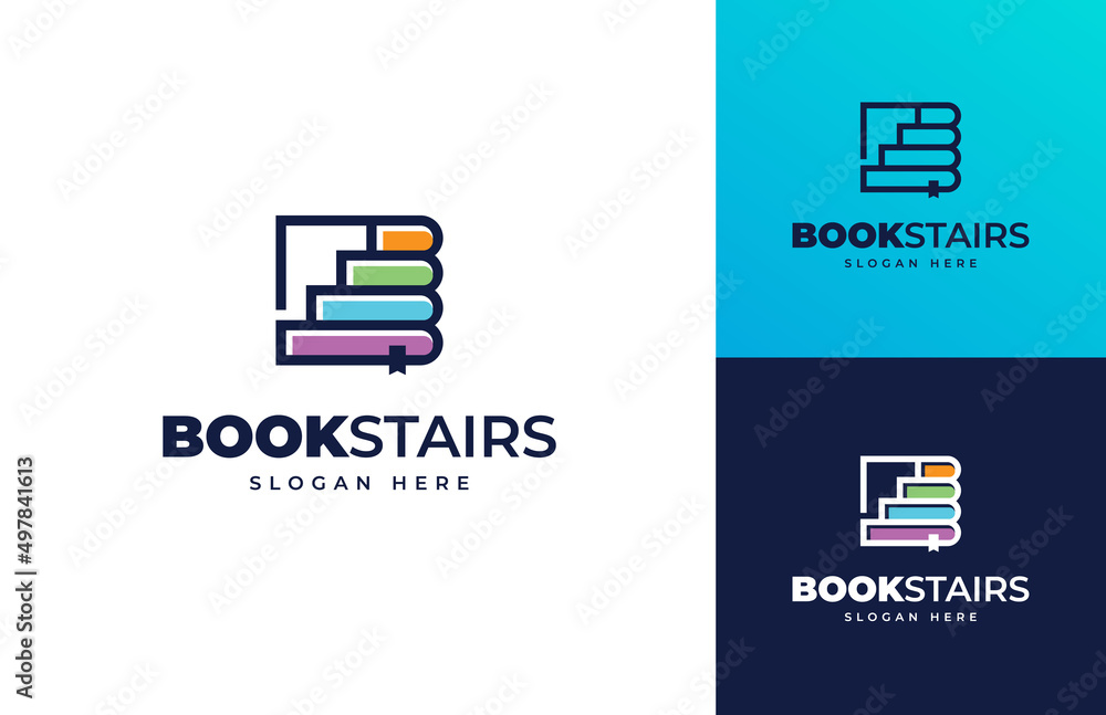 book stairs solution idea progress success education vector logo design ...