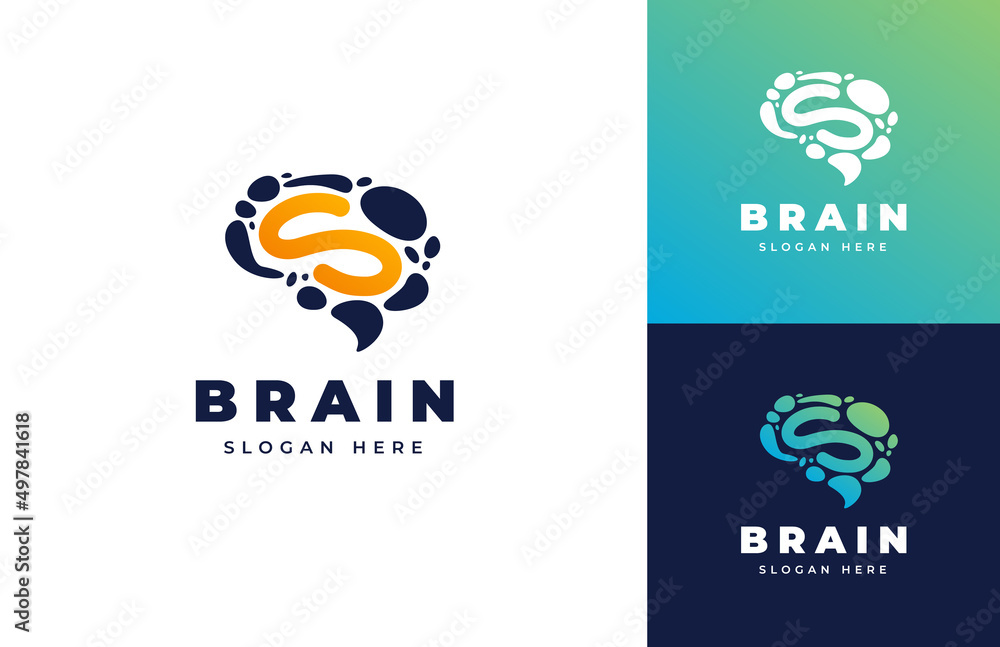 letter S brain talk idea inspiration head vector logo design, Brilliant head brain innovation ...