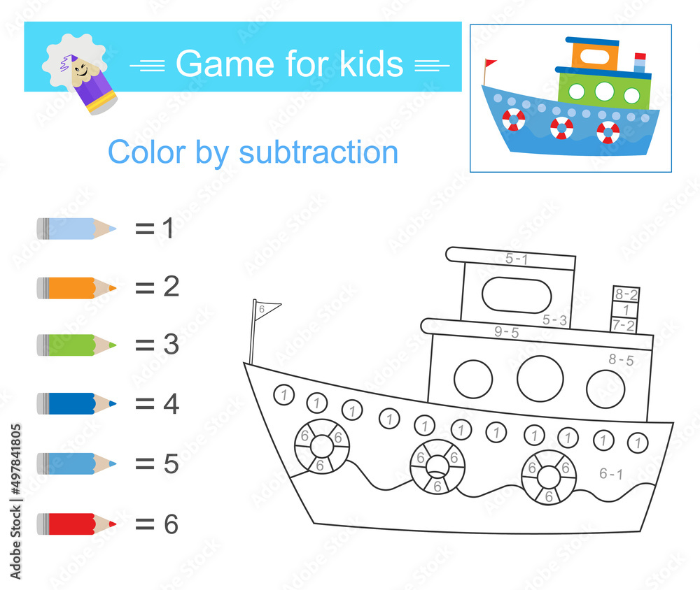 Color by subtraction. Math activity for kids. Developing numeracy ...