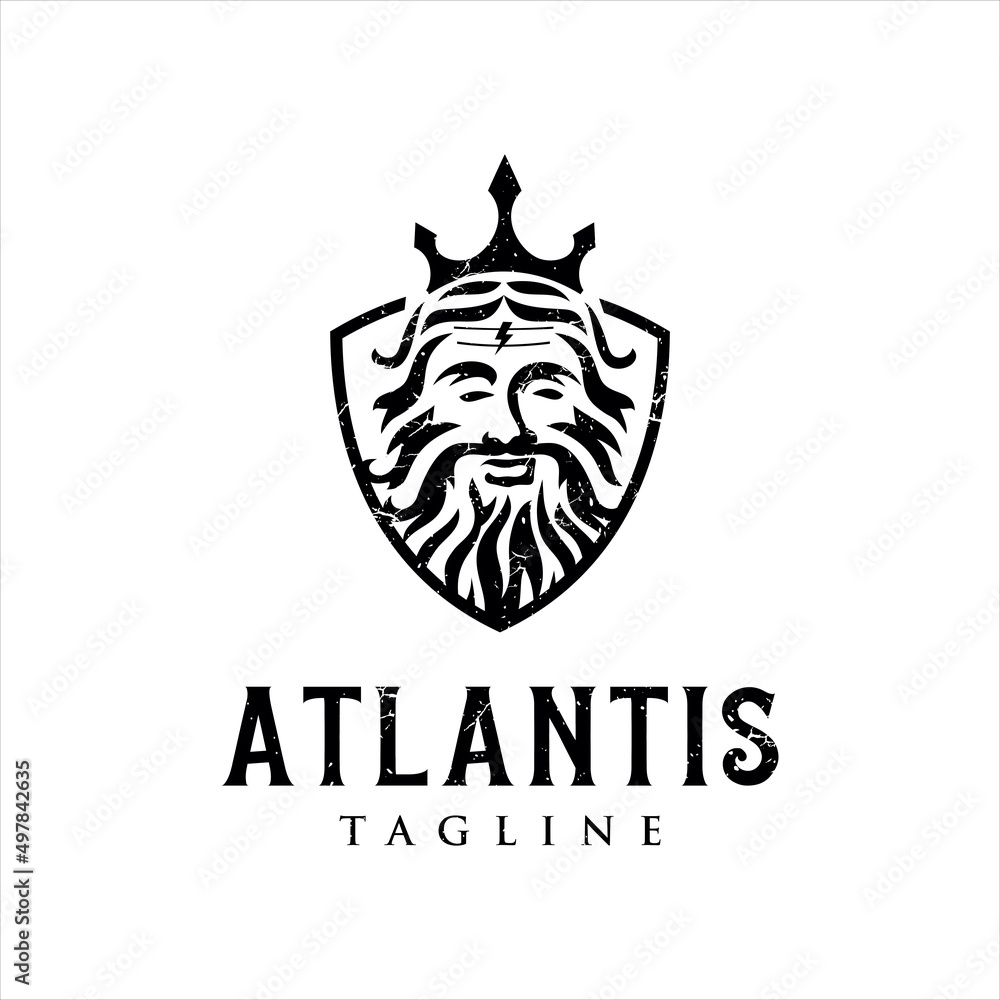 Shield Neptune logo design vector illustration Poseidon ocean ...