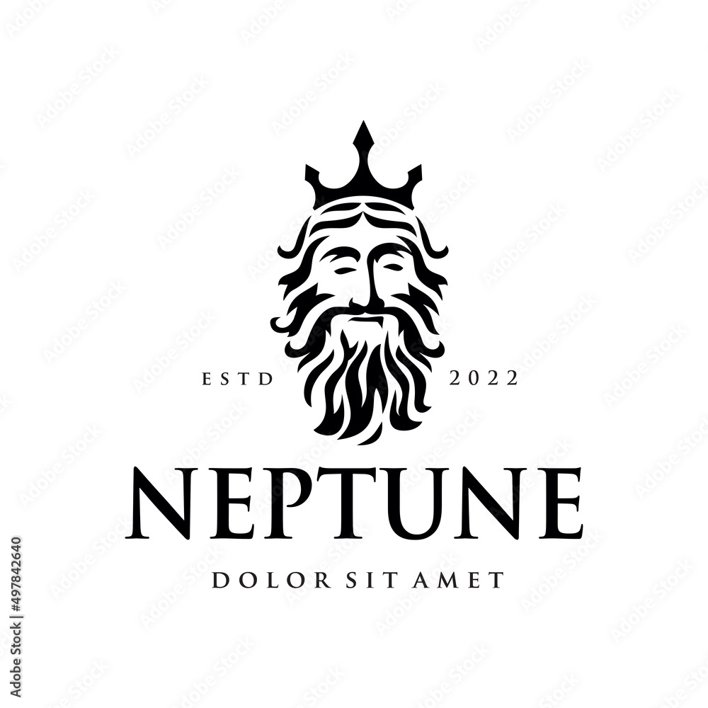 Neptune logo design vector illustration Poseidon ocean silhouette ...