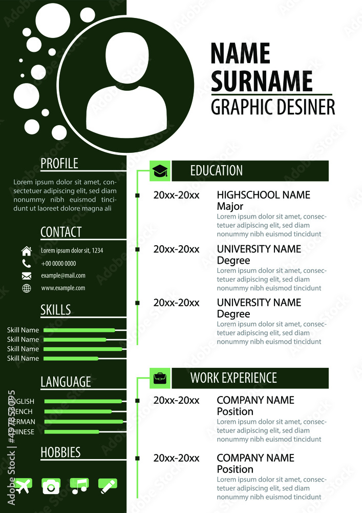 CV - Resume Template. Modern Design. Simple Clean Color Background ...