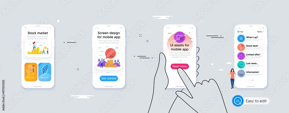Text message, Puzzle image and Lingerie minimal line icons. Phone ui ...