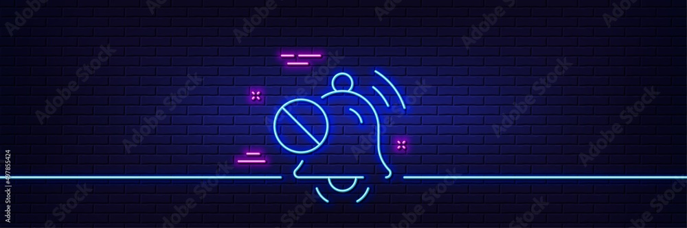 Neon light glow effect. Mute sound line icon. Silence bell sign. Turn ...