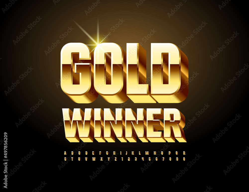 Vector luxury badge Gold Winner. Reflective 3D Font. Premium set of ...