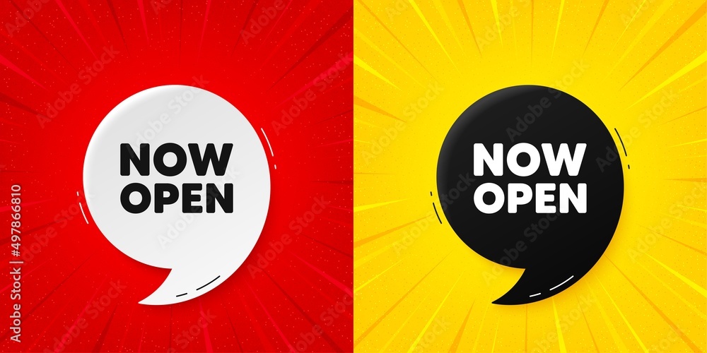 Now open tag. Flash offer banner with quote. Promotion new business sign. Welcome advertising ...