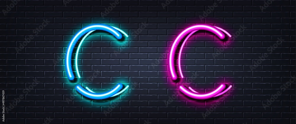 Initial letter C icon. Neon light line effect. Line typography ...