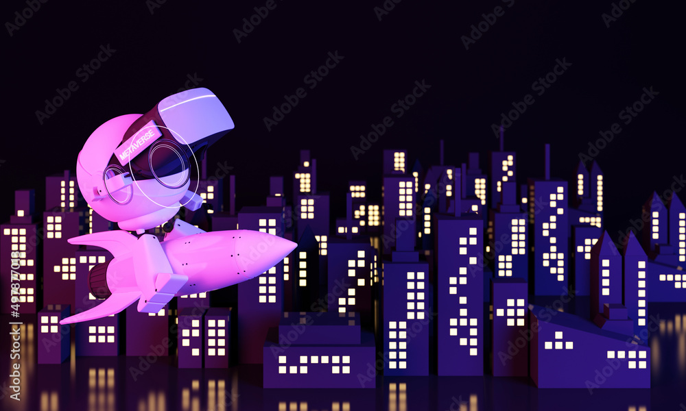 astronaut robot Riding a rocket in virtual world environments tall ...