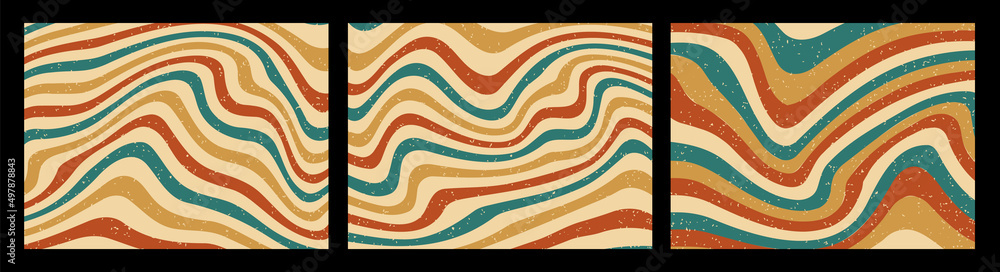Groovy wave background. Retro 70s curved stripes, abstract wavy lines ...