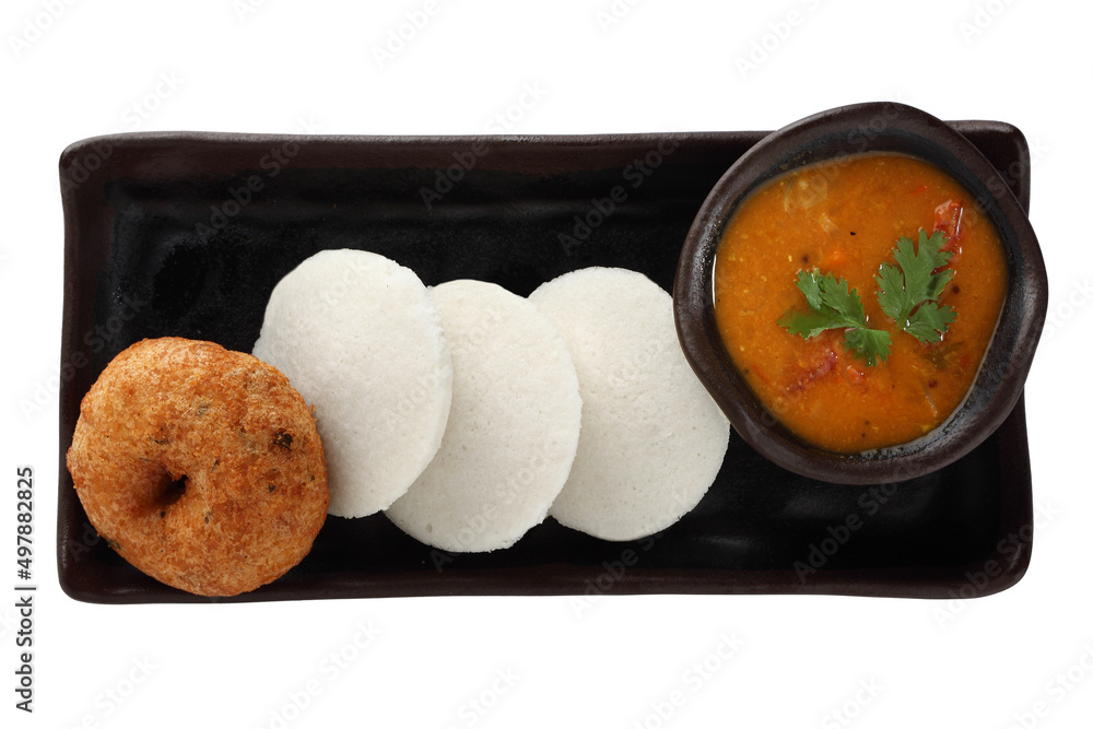 South Indian Breakfast menu, Idly Vadai with coconut chutney and sambar ...