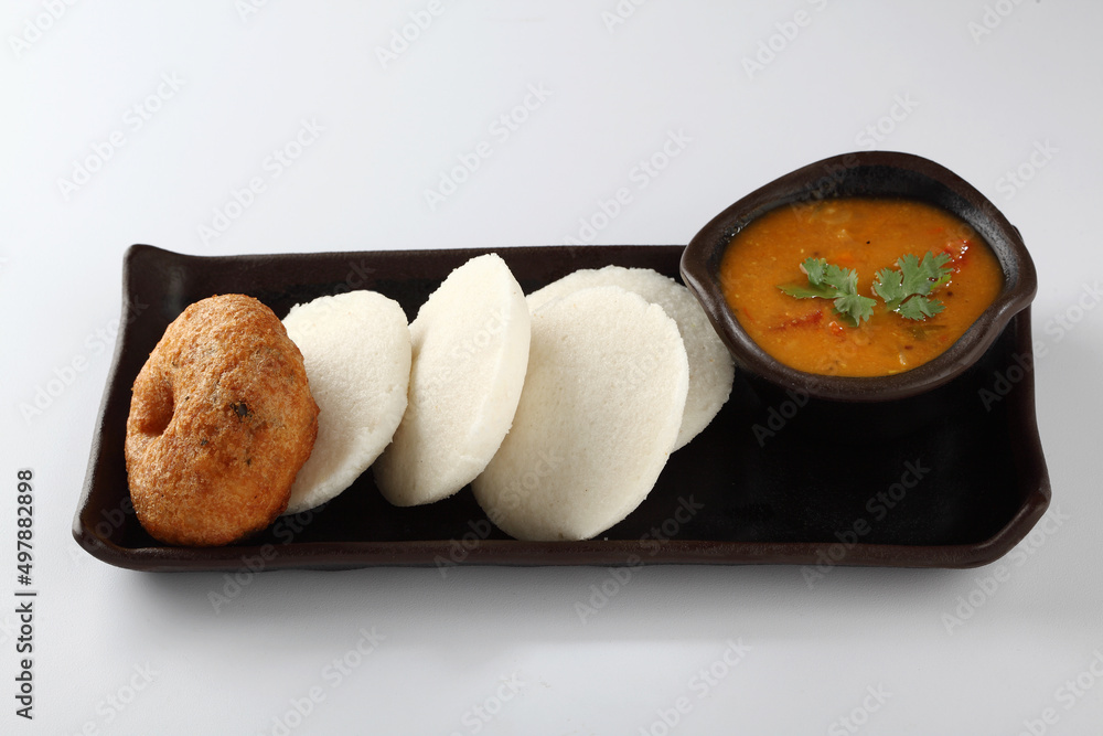 South Indian Breakfast menu, Idly Vadai with coconut chutney and sambar ...