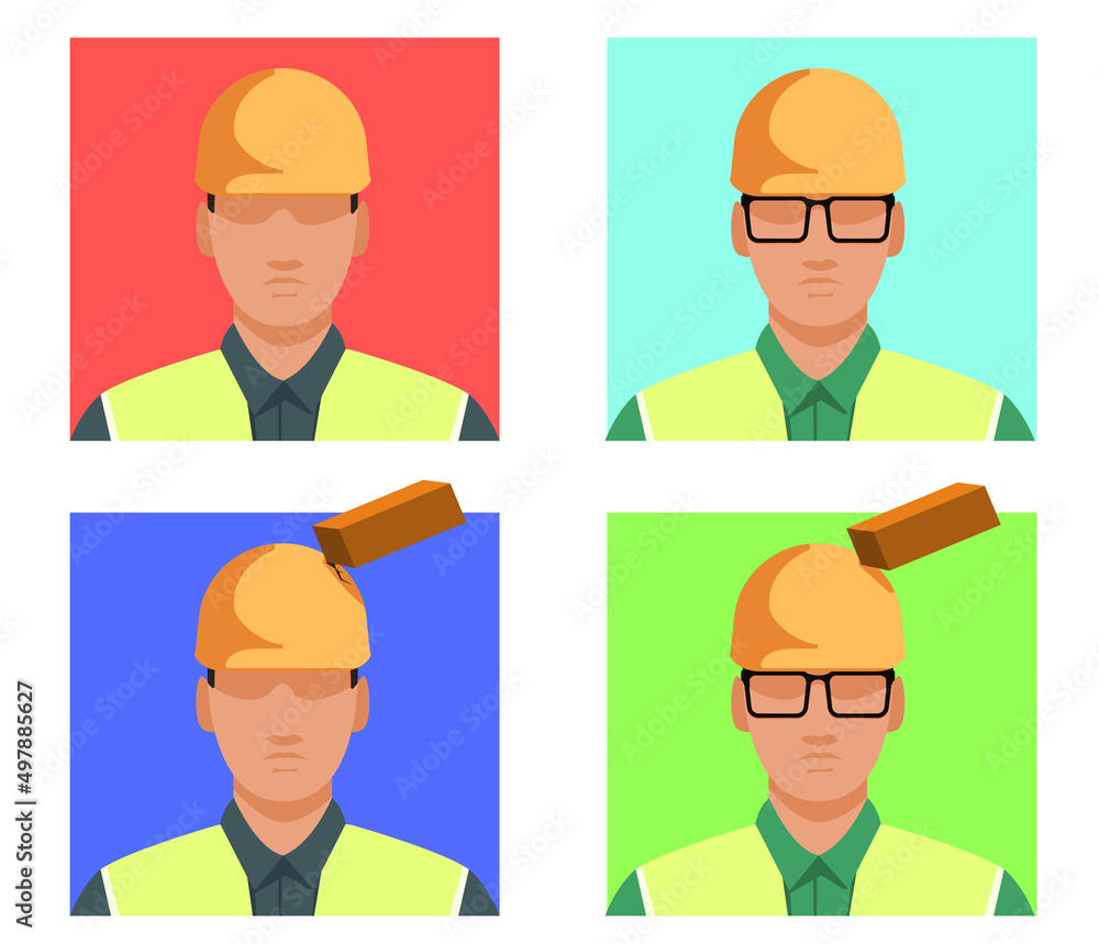 avatar of a man in a helmet and special uniform. Industrial safety ...