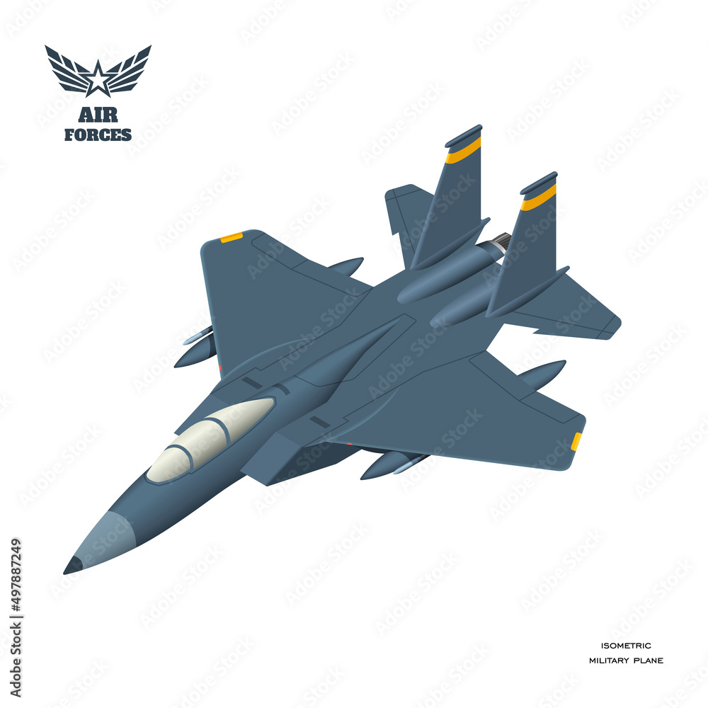 Isometric military plane. Supersonic jet fighter. 3d army airplane ...