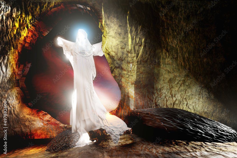 Resurrection of Jesus Christ. Risen Jesus comes out of the tomb. Easter ...