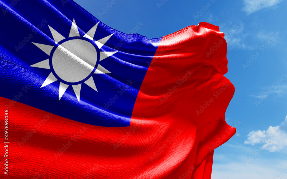 Taiwanese Flag is Waving Against Blue Sky with Clouds Stock ...