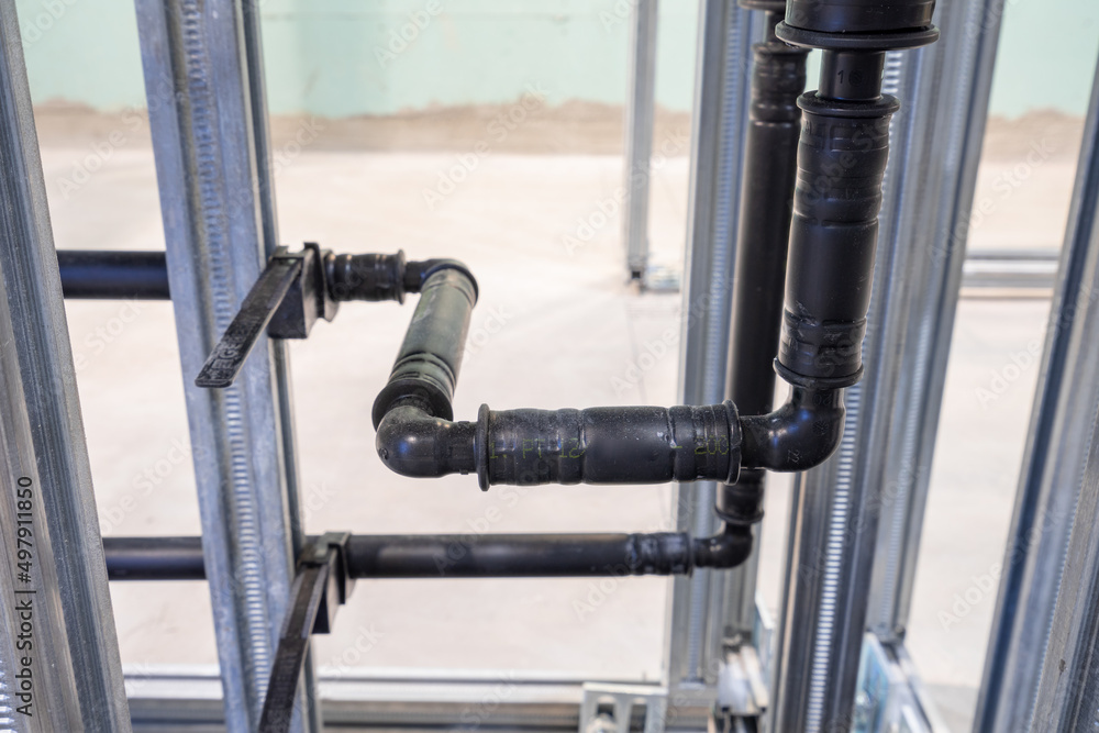 plumbing black pipes. installation of toilet bowls. Stock Photo | Adobe ...