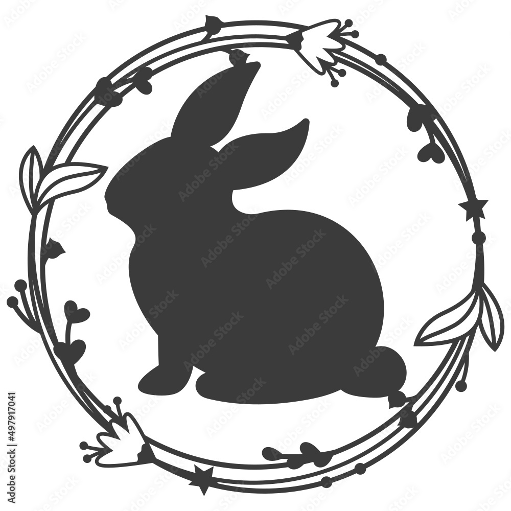 Easter bunny with flower wreath svg, Easter monogram svg, Round frame ...
