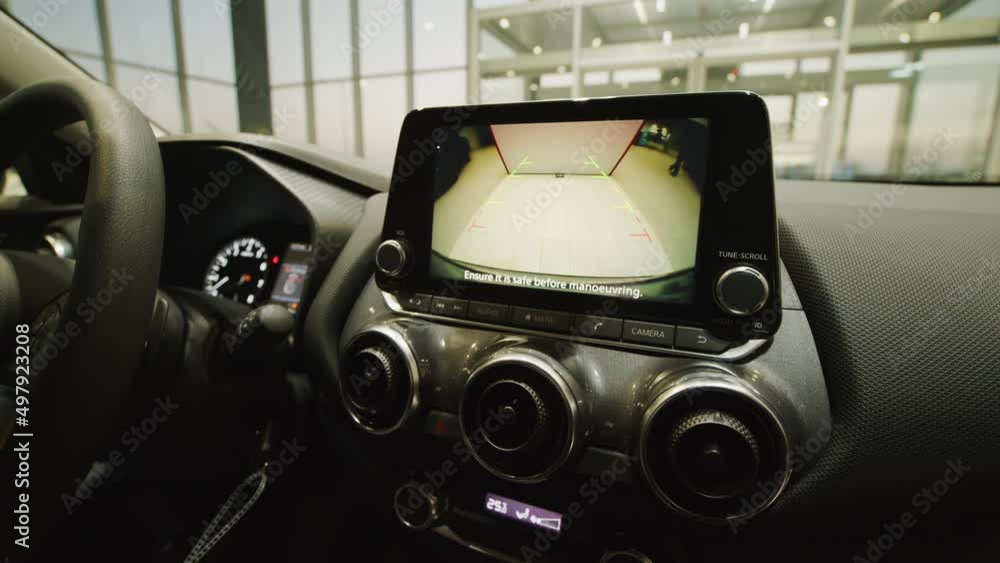 Driver safety concept. Car rear view system monitor reverse video ...