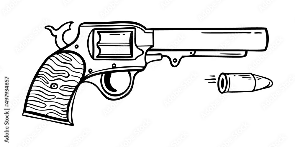 Revolver hand-drawn in the style of doodle Good for printing Symbol of ...