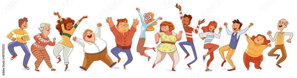 Dancing people. Colorful cartoon characters. Funny vector illustration ...