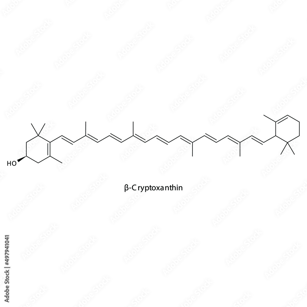 β Beta Cryptoxanthin Skeletal structure and molecular formula. Organic ...