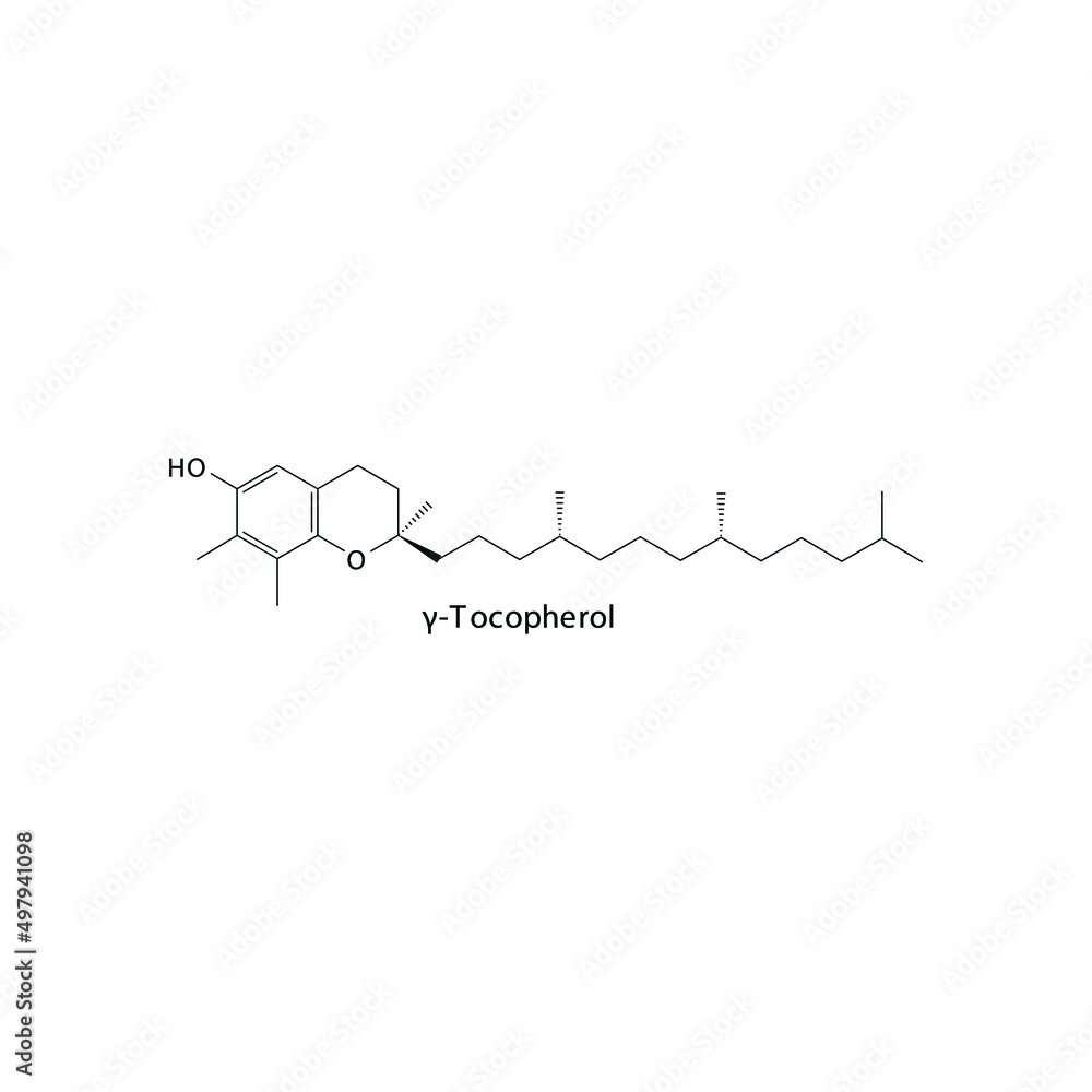 γ Gamma Tocopherol Skeletal structure and molecular formula. Organic biomolecule, isolated ...