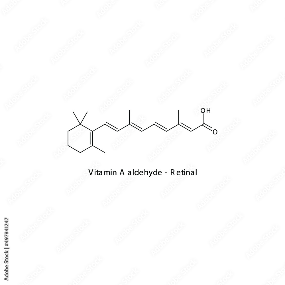 Retinal Skeletal structure and molecular formula. Organic biomolecule ...