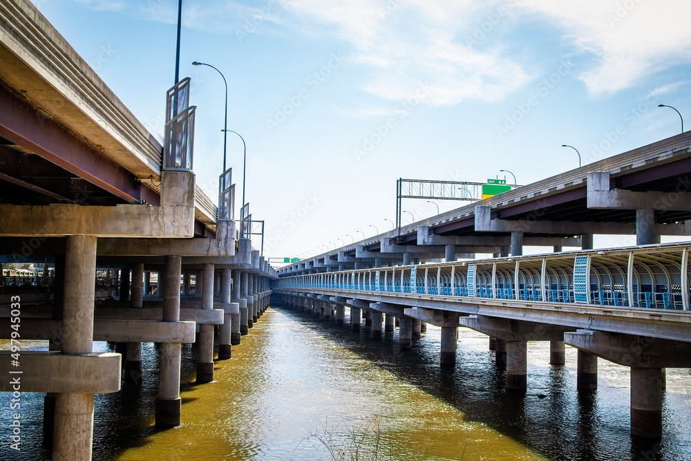 Convergence of bridges - Two concrete bridges over river - one with ...