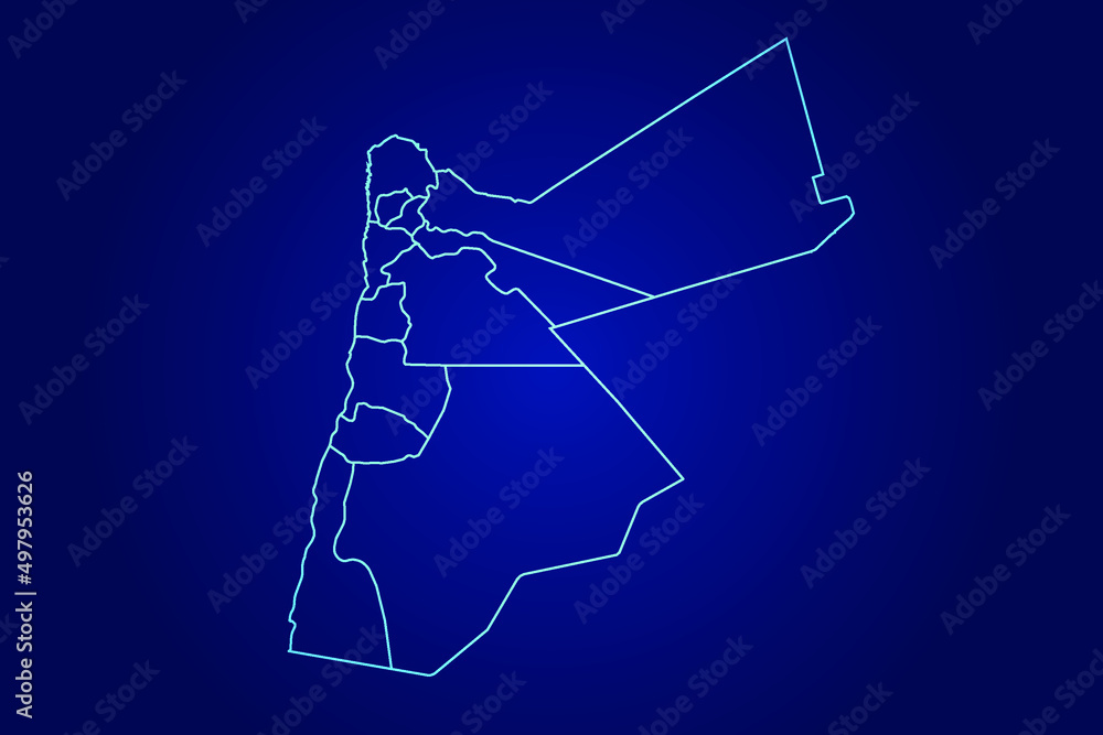 Jordan Map of Abstract High Detailed Glow Blue Map on Dark Background ...