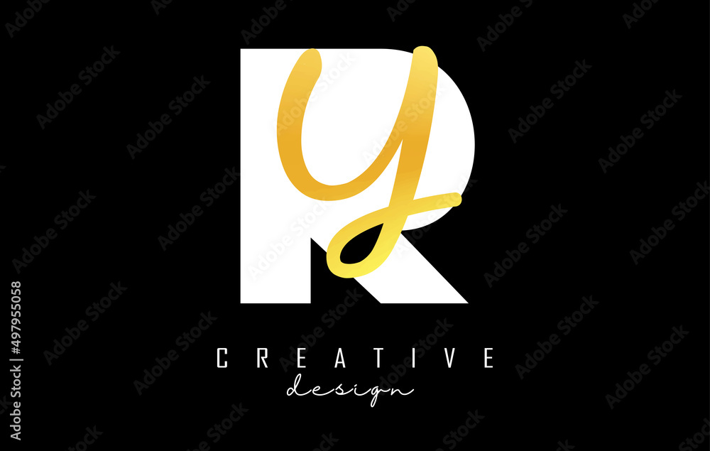 Golden Letters RY Logo with a minimalist design. Letters R and Y with ...