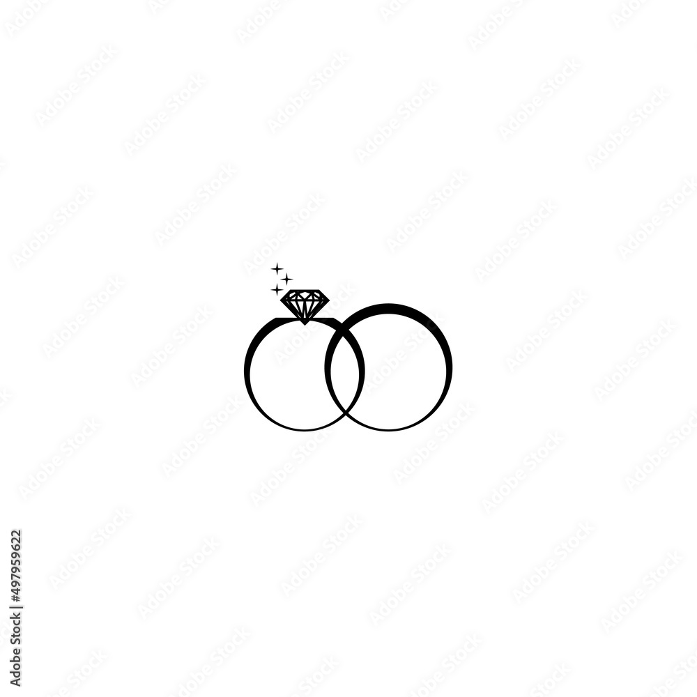 Wedding rings icon, wedding invitation desing. Two rings silhouette ...
