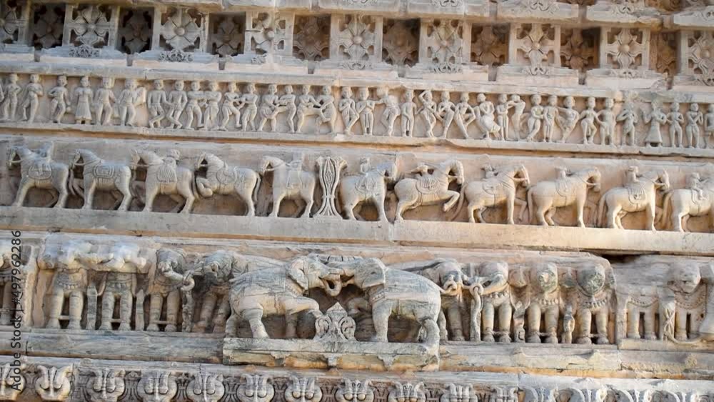 Closeup video of carving on wall of Jagdish temple at Udaipur ...