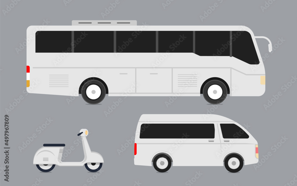 Transport of road. Motorcycle bus and van vehicle flat element. Vector ...