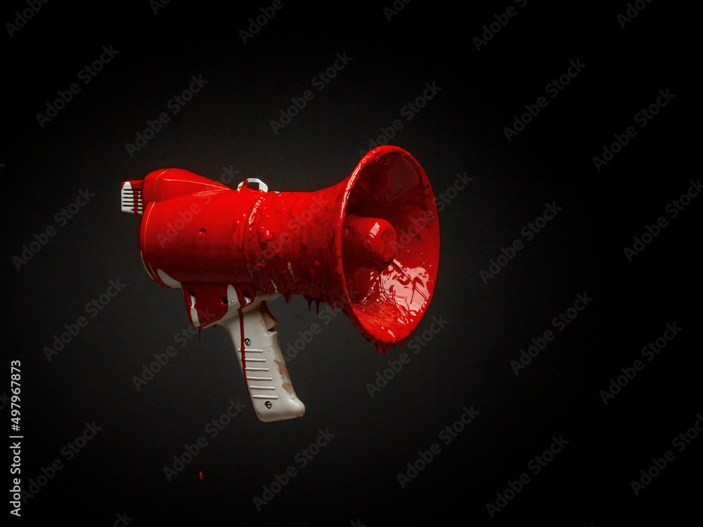 megaphone covered in blood. the concept of bloody propaganda Stock ...