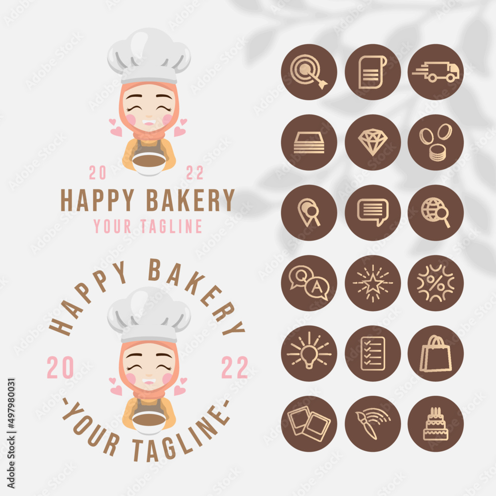 Cute girl cooking bakery logo homemade bakery shop hand drawn cartoon ...