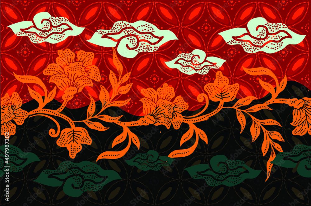 Motif Mega Mendung, batik motif typical of West Java Indonesia, curved ...