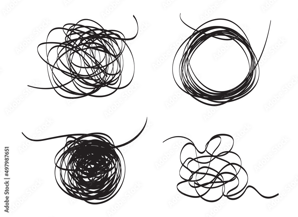 Tangled shapes on white. Chaos pattern. Scribble sketch. Background with array of lines ...